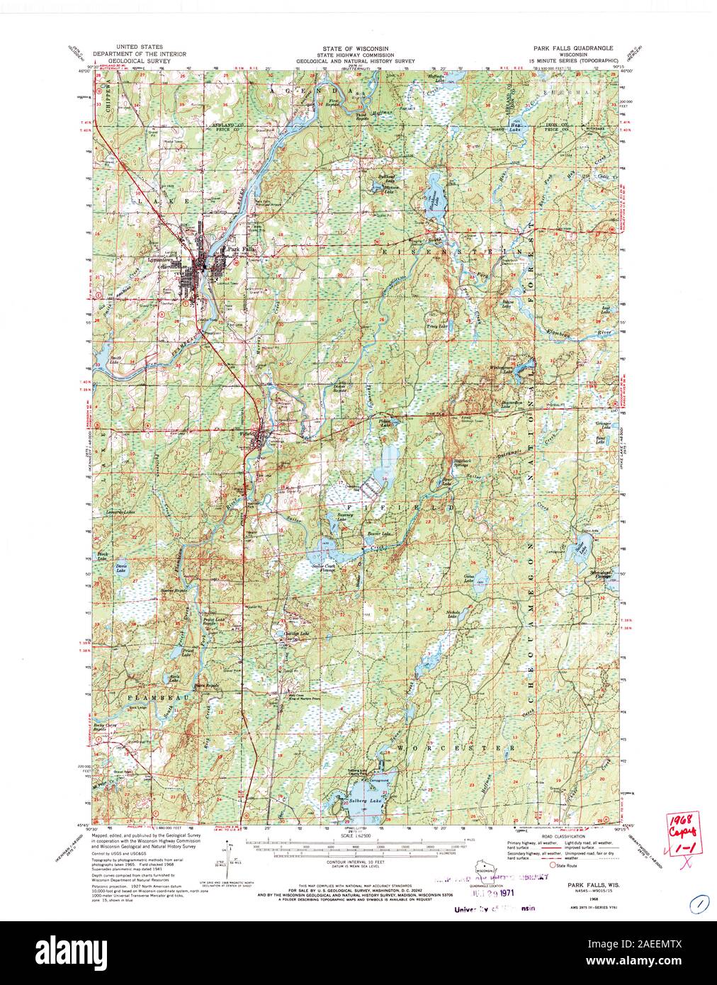 Map of park falls Cut Out Stock Images & Pictures - Alamy