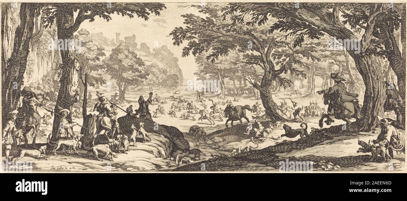 Jacques Callot’s etching 'The Stag Hunt,' probably 1619, depicts ...