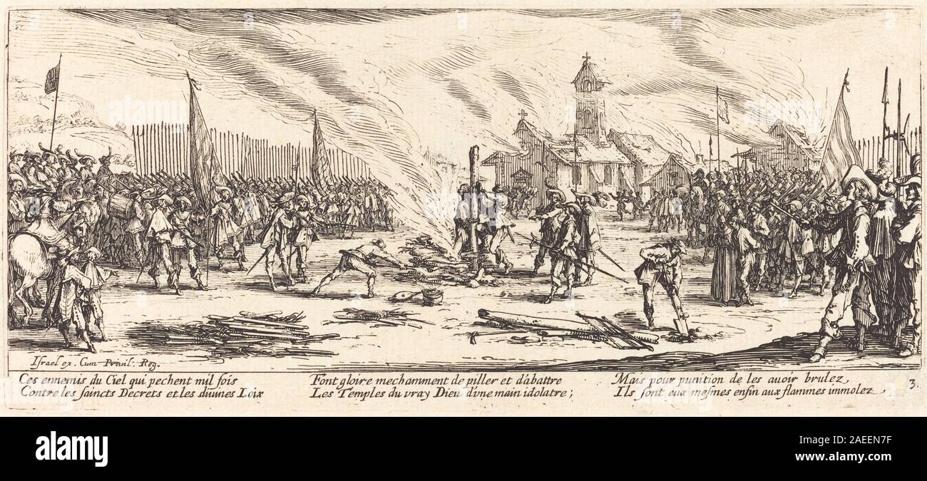 This etching by Jacques Callot, circa 1633, titled 'The Stake,' depicts ...