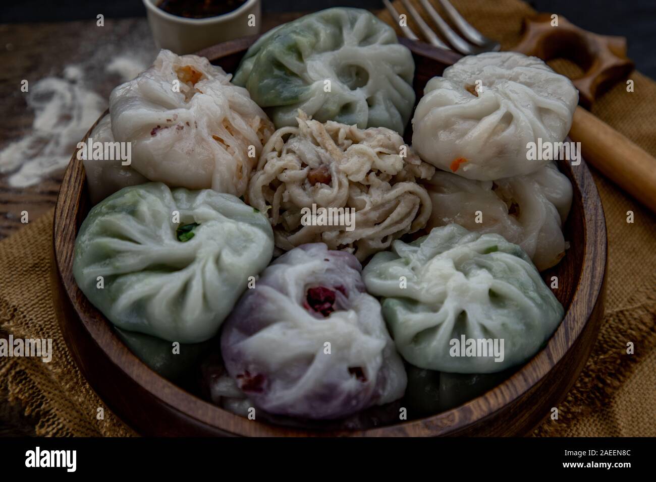 Close-up of Chinese chives Dumplings Mixed Color or Garlic Chives Dim ...