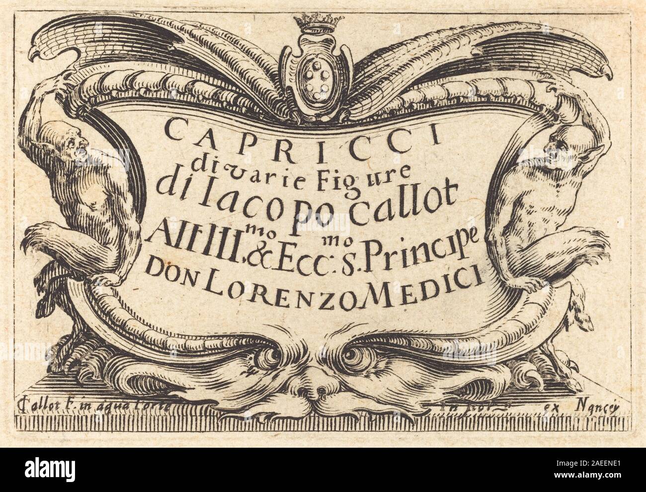 Engraved title page by Jacques Callot for 'The Capricci' around 1622 ...