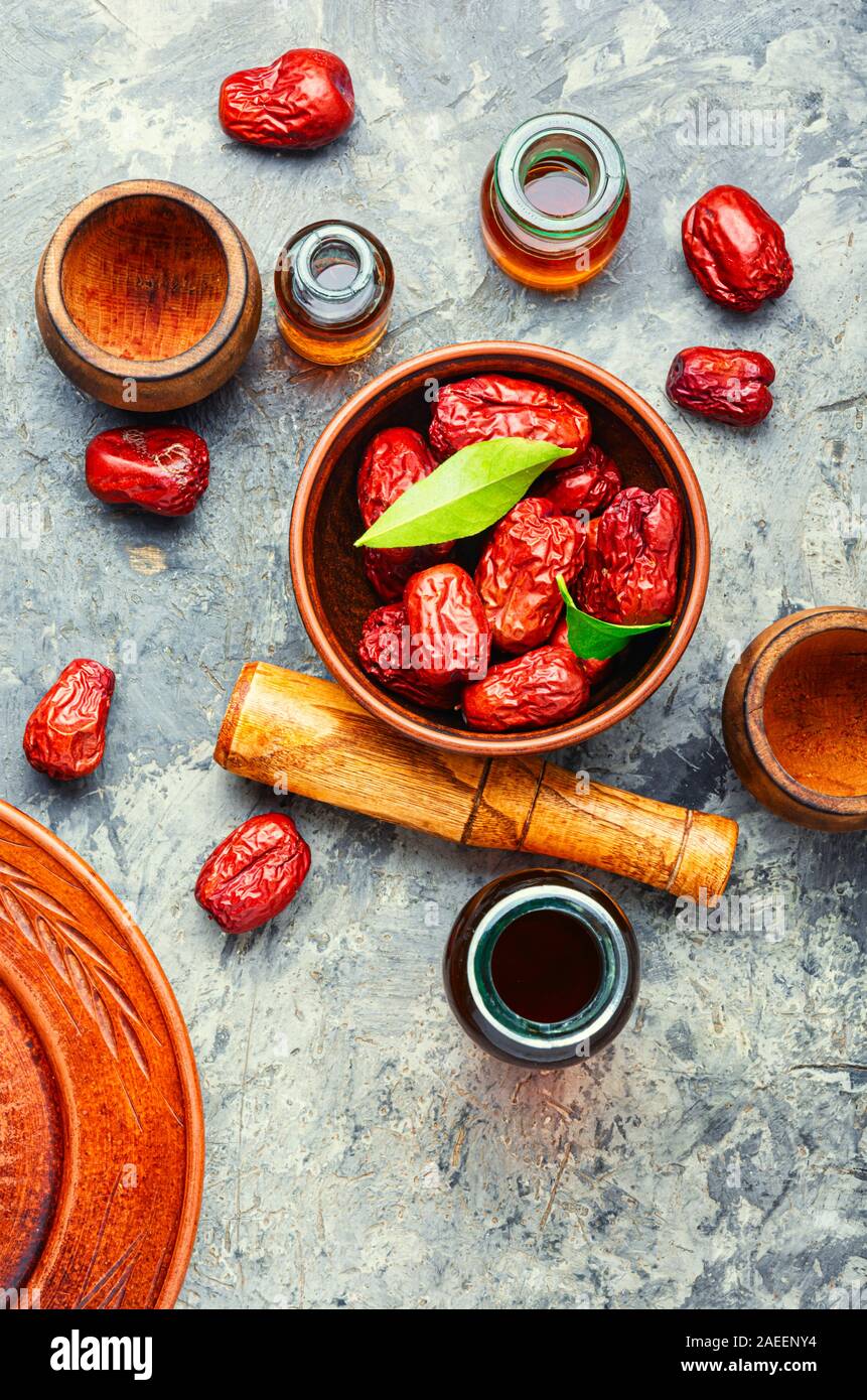 Healing tincture from unabi fruit or jujube.Chinese medicine Stock ...