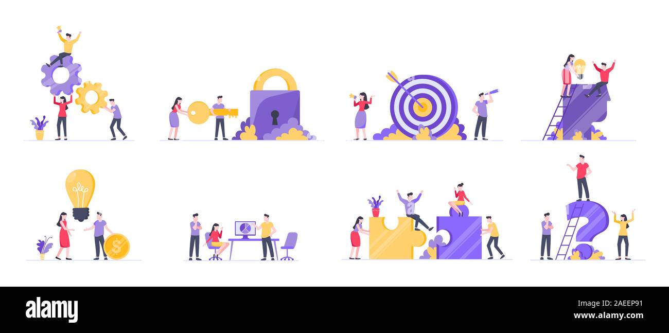 Teamwork concept with tiny people characters working together business ...