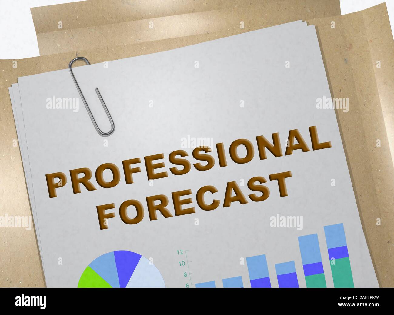 3D illustration of PROFESSIONAL FORECAST title on business document ...