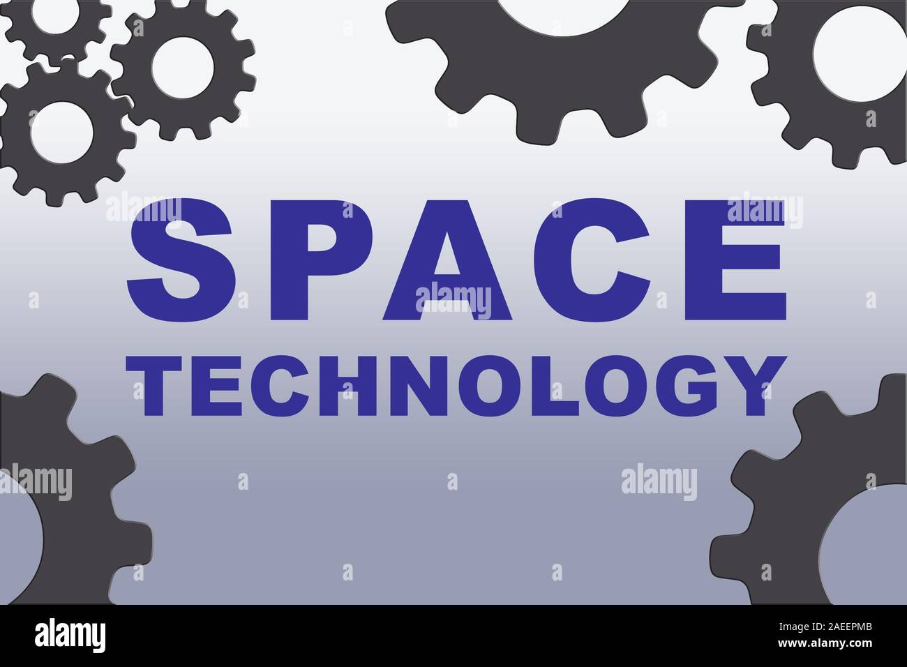 SPACE TECHNOLOGY sign concept illustration with gray gear wheel figures ...