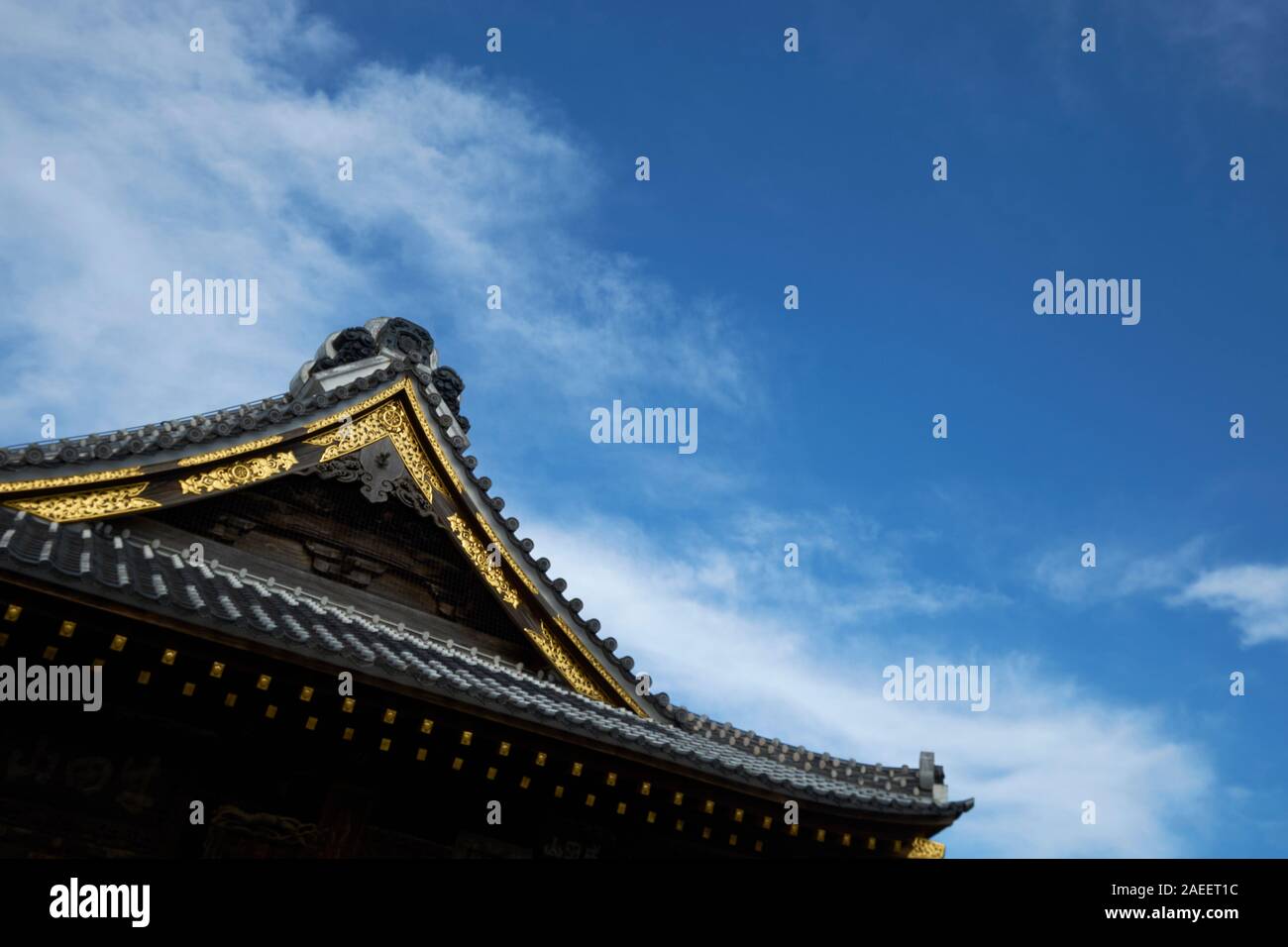 Temple roof detail with blue sky at the Naritasan Shinshoji Edo era ...