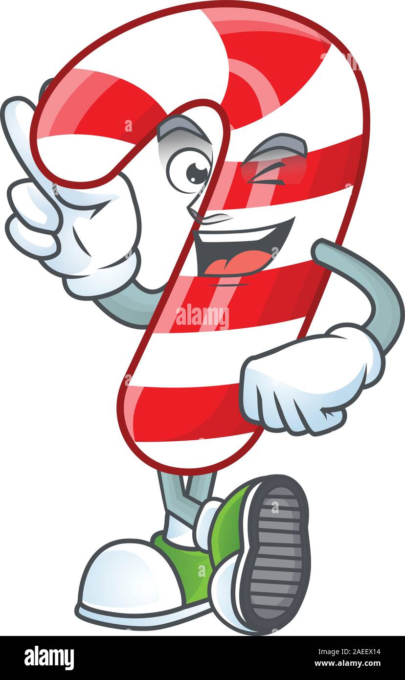 Christmas candy cane Character cartoon style with two fingers Stock ...