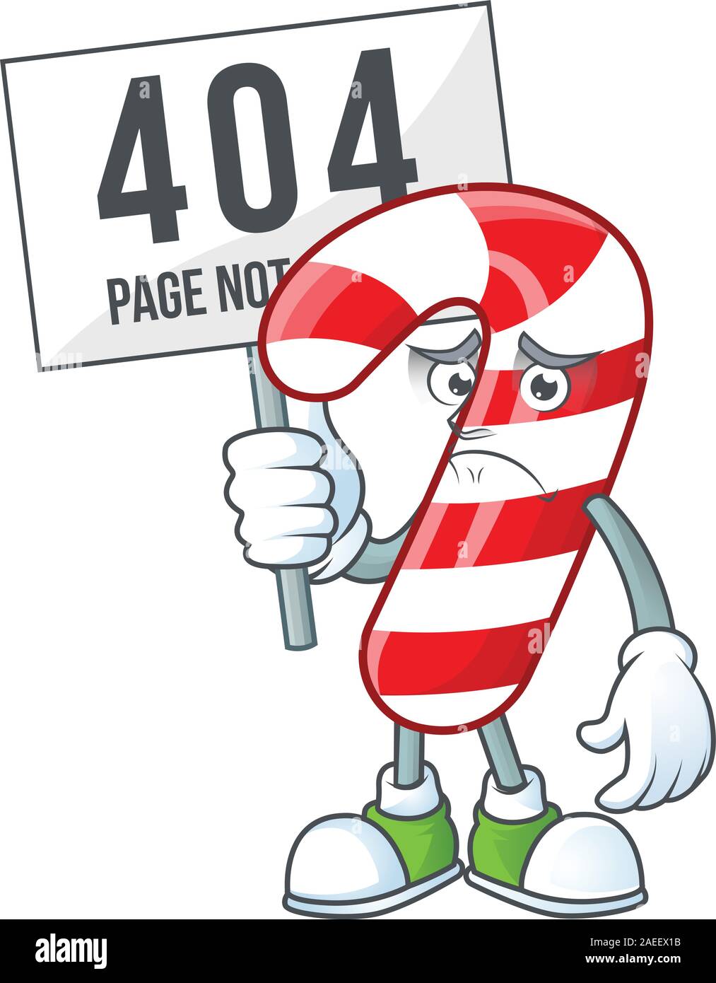 sad cartoon character christmas candy cane raised up a board Stock ...