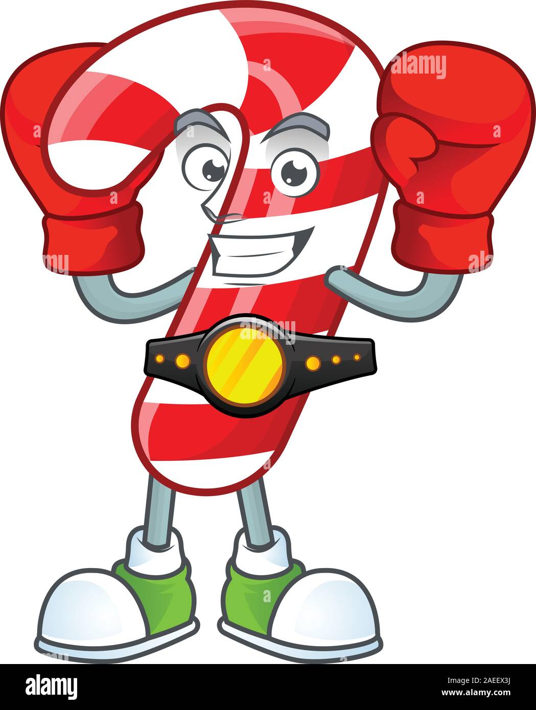 Funny Boxing christmas candy cane cartoon character style Stock Vector ...