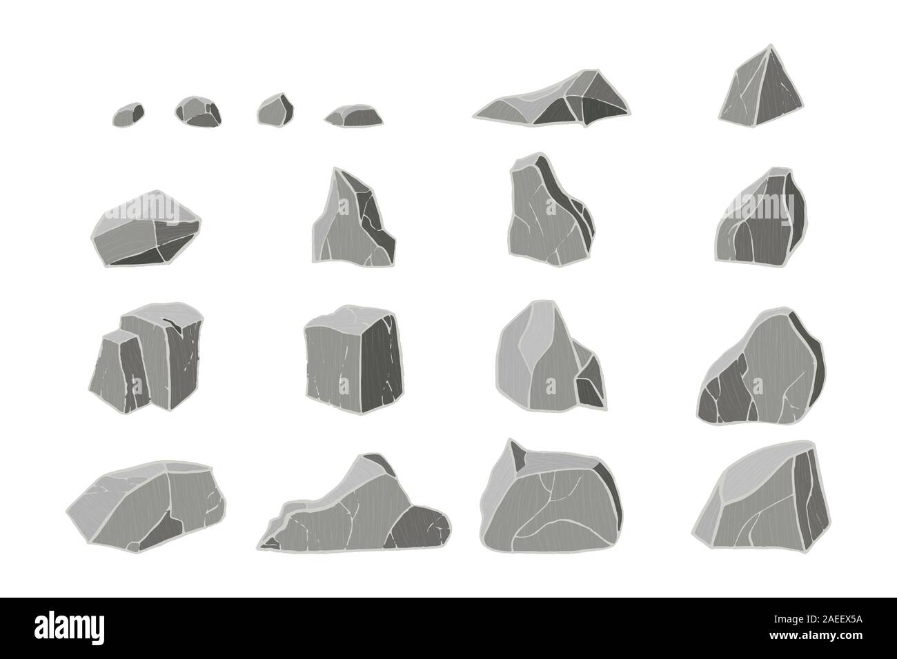 Gray realistic stone set. Vector illustration. Different rock blocks ...