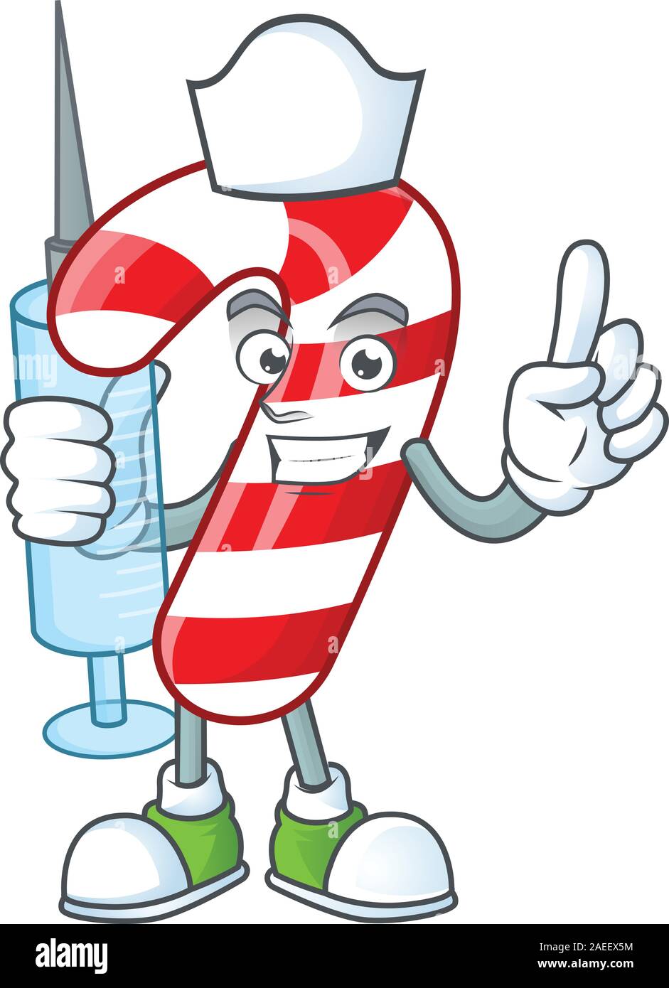 Cute Nurse christmas candy cane character cartoon style with syringe ...