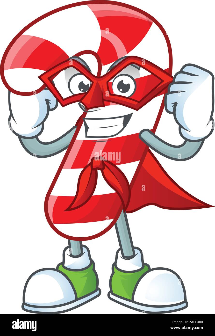 A cartoon of christmas candy cane wearing costume of Super hero Stock ...