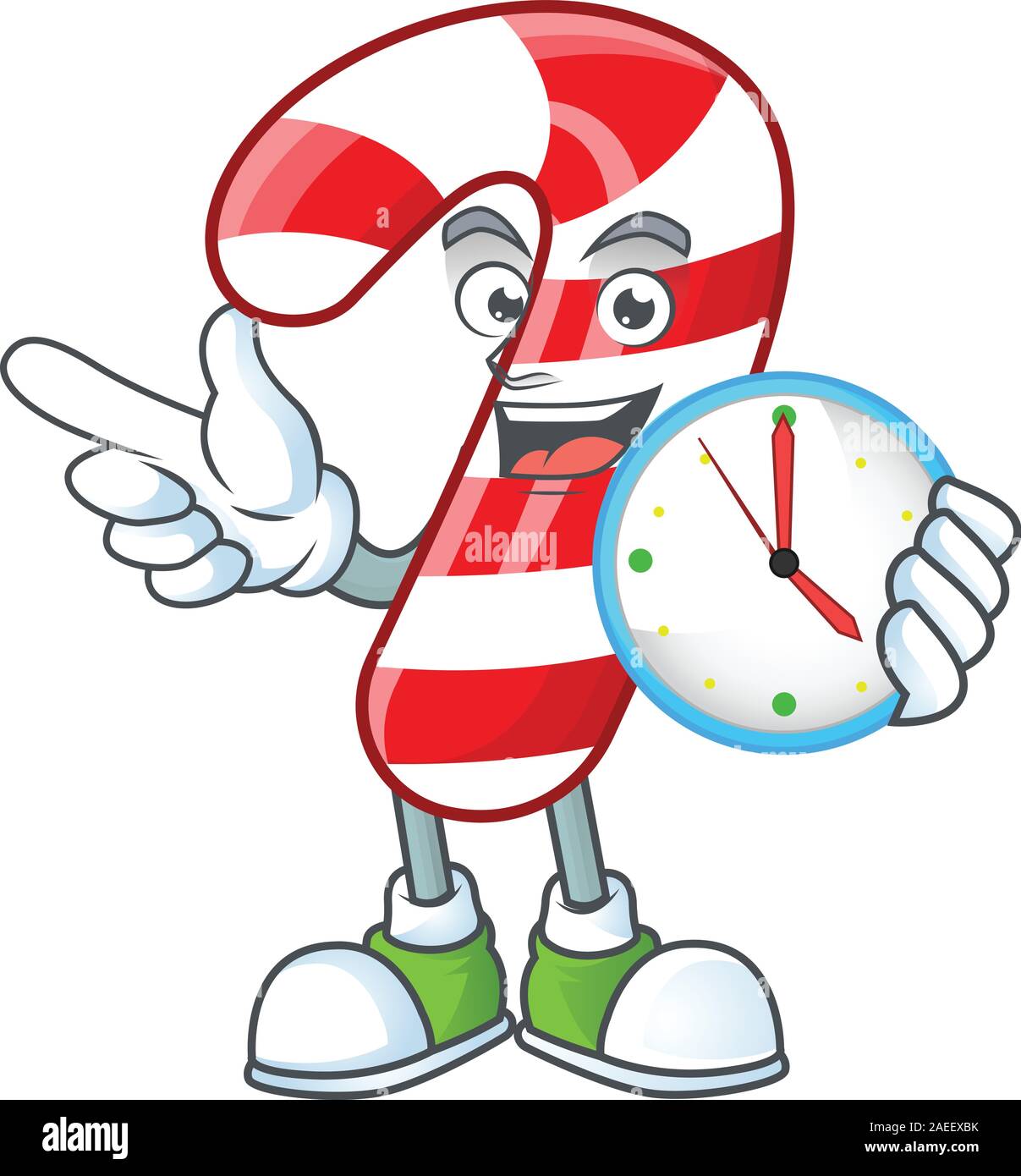 With clock smiling christmas candy cane cartoon mascot style Stock ...