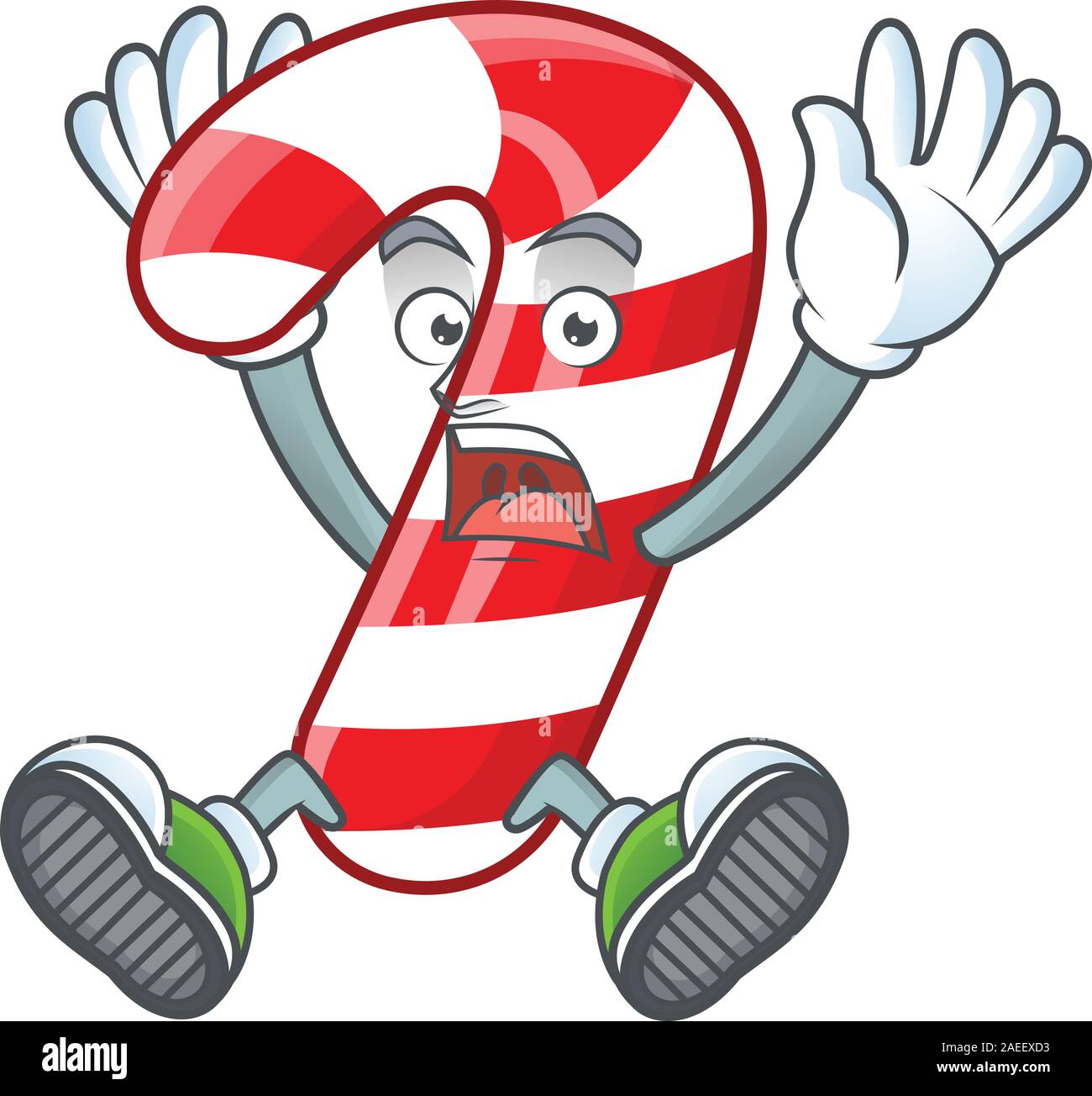 cute christmas candy cane cartoon character style with shocking gesture ...