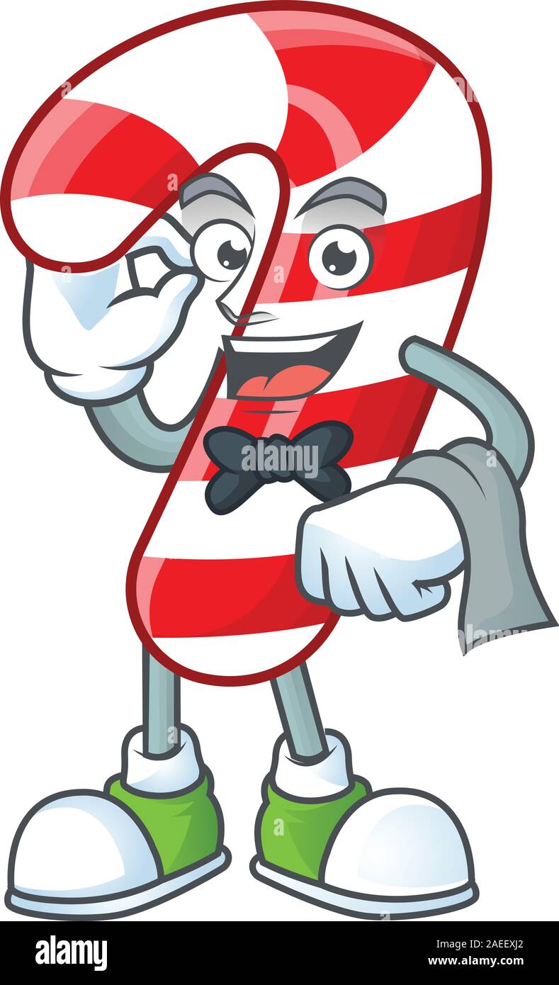 Christmas candy cane Character on A stylized Waiter look Stock Vector ...