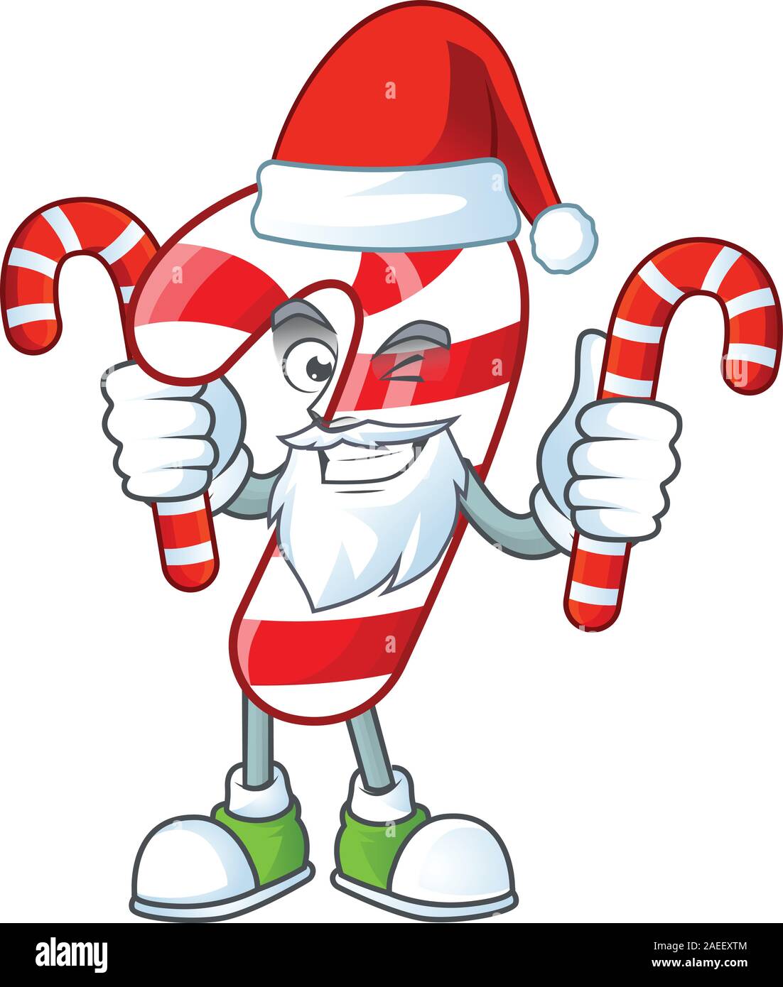 Christmas candy cane Cartoon character in Santa with candy Stock Vector ...