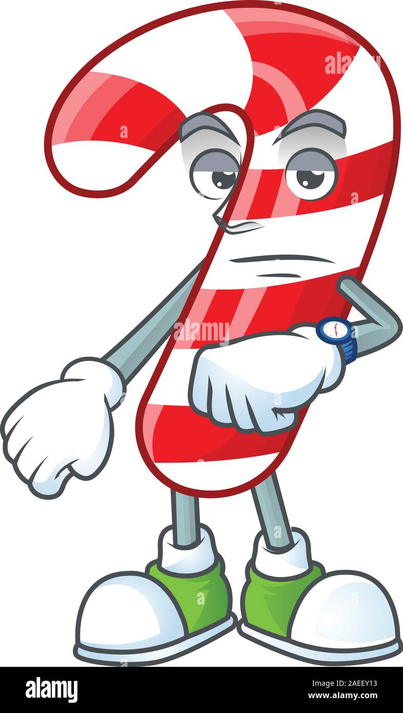 Waiting christmas candy cane on cartoon mascot style design Stock ...