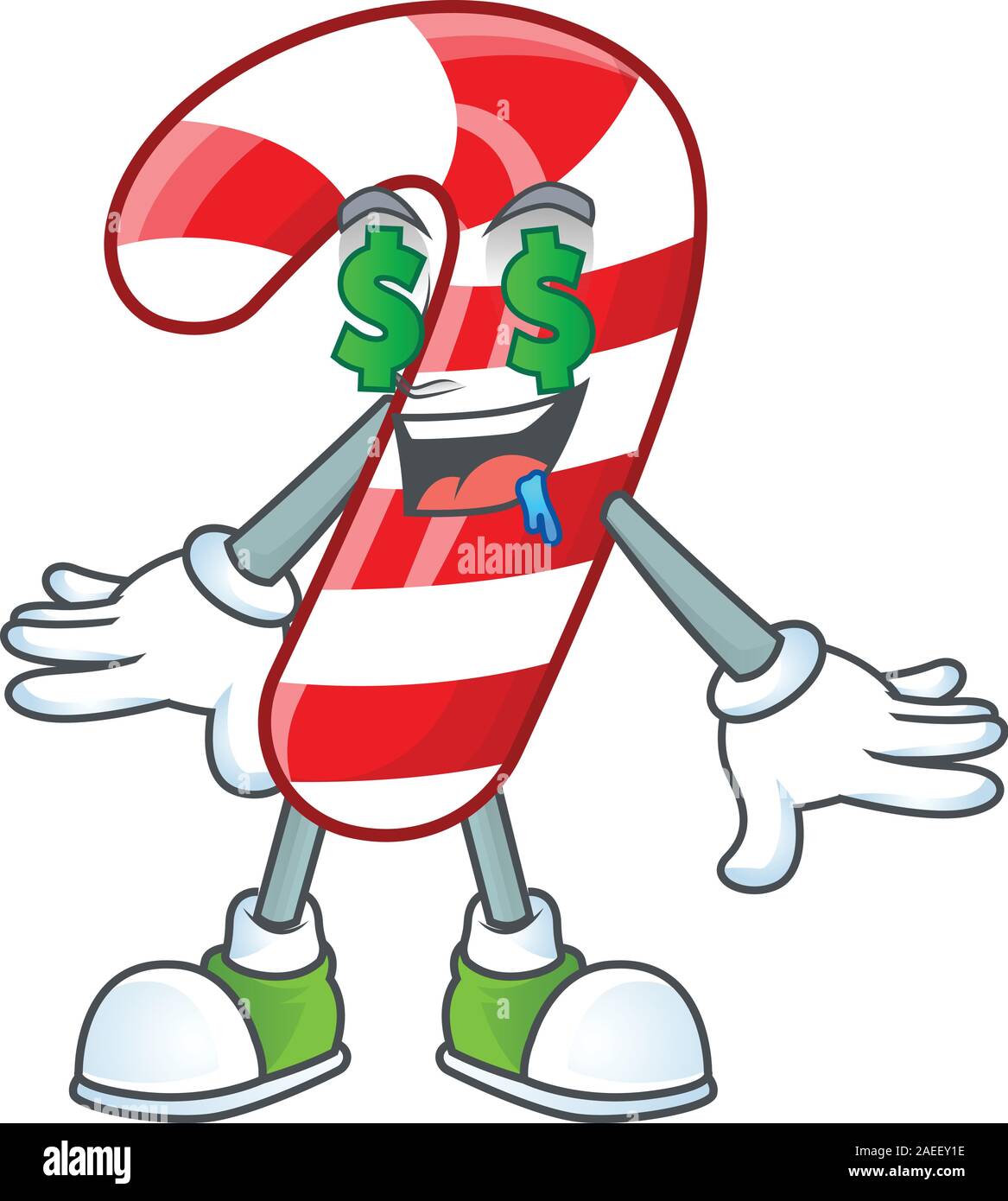 Christmas candy cane with Money eye cartoon character design Stock ...