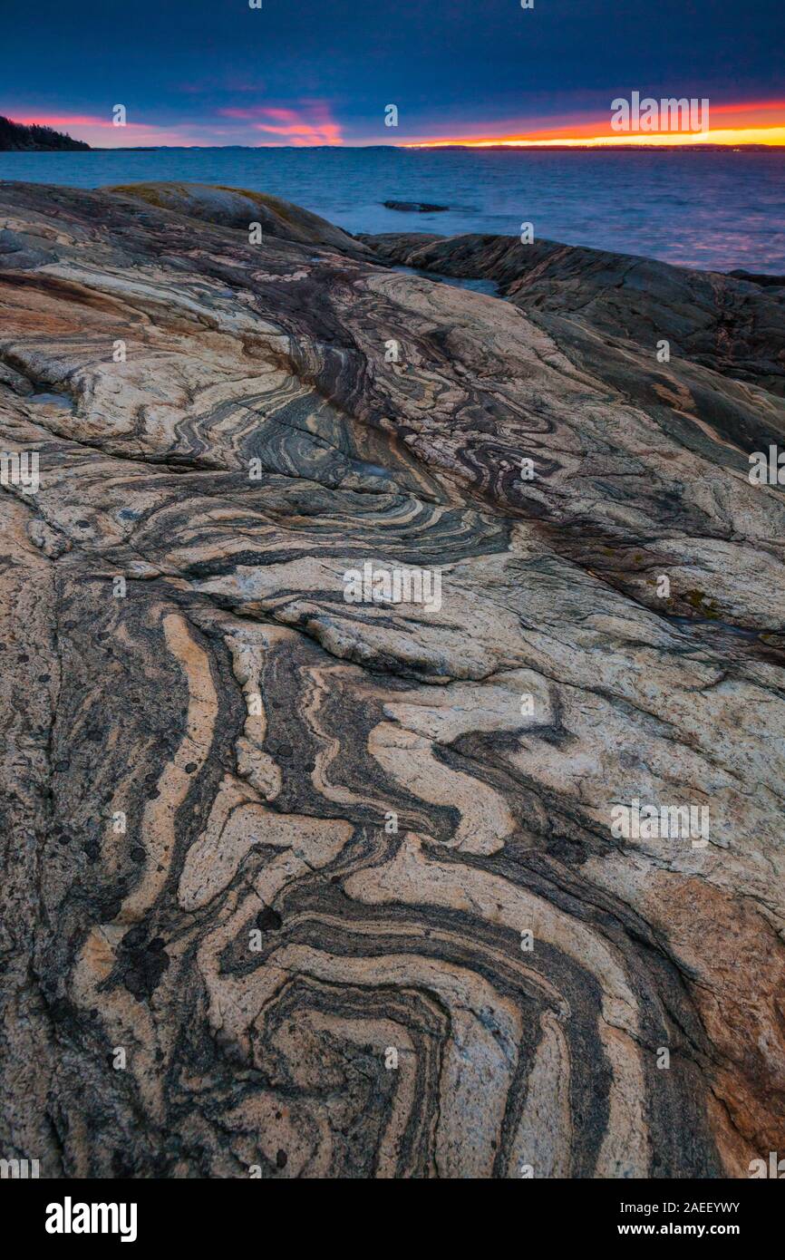 Beautiful winter evening by the Oslofjord at Larkollen in Rygge kommune ...