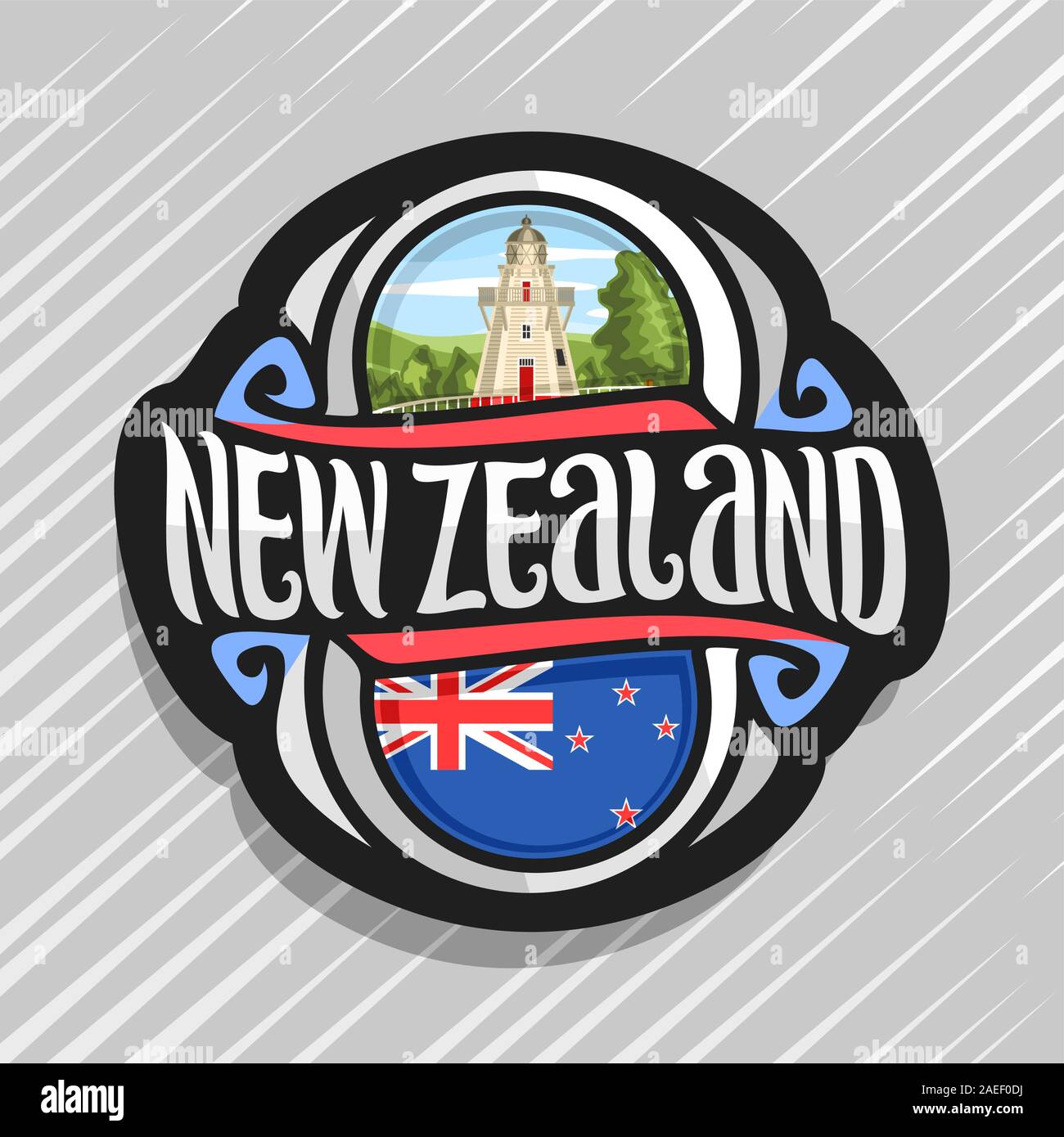 Vector logo for New Zealand country, fridge magnet with new zealandian ...