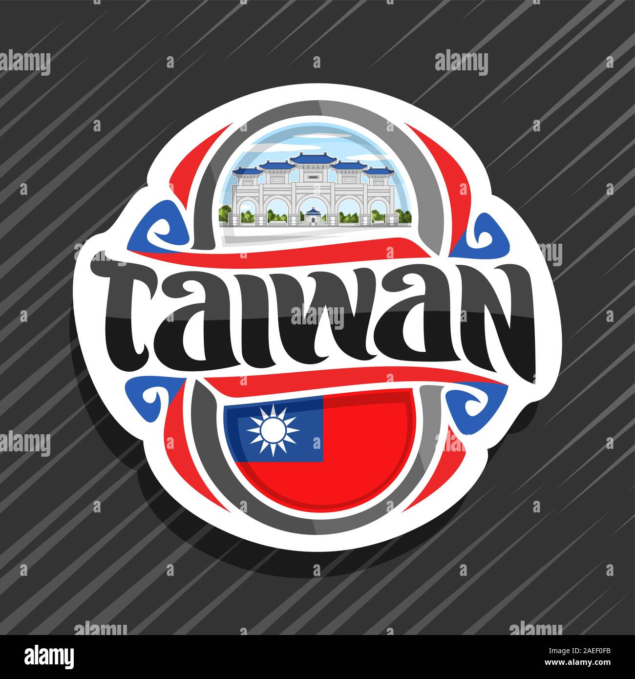 Vector logo for Taiwan country, fridge magnet with taiwanese state flag ...