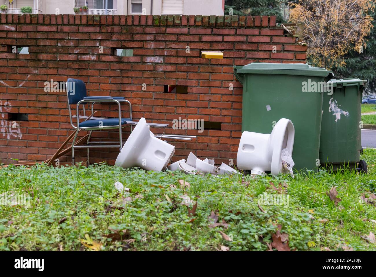 Waste deposited outside the containers,concept urban pollution Stock ...