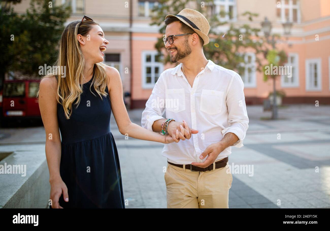 Happy romantic couple in love having fun outdoor in summer day Stock ...