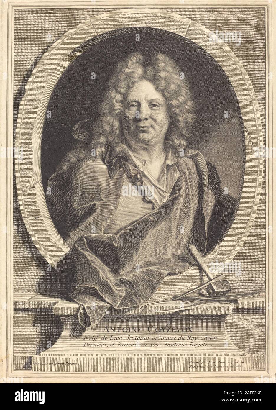An engraving by Jean Audran after Hyacinthe Rigaud depicting the ...