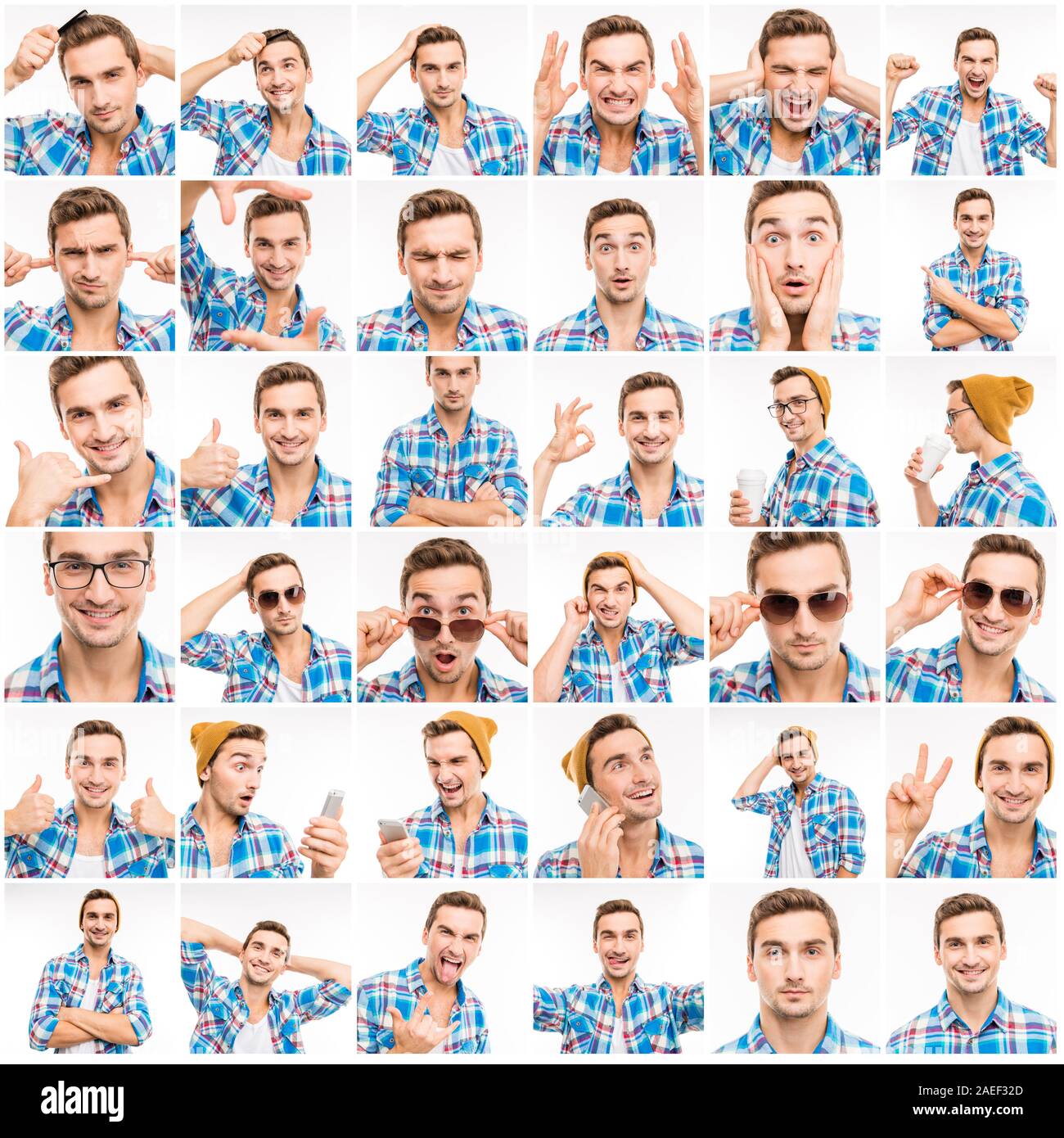 Collage of portraits of a guy expressing different emotions Stock Photo ...
