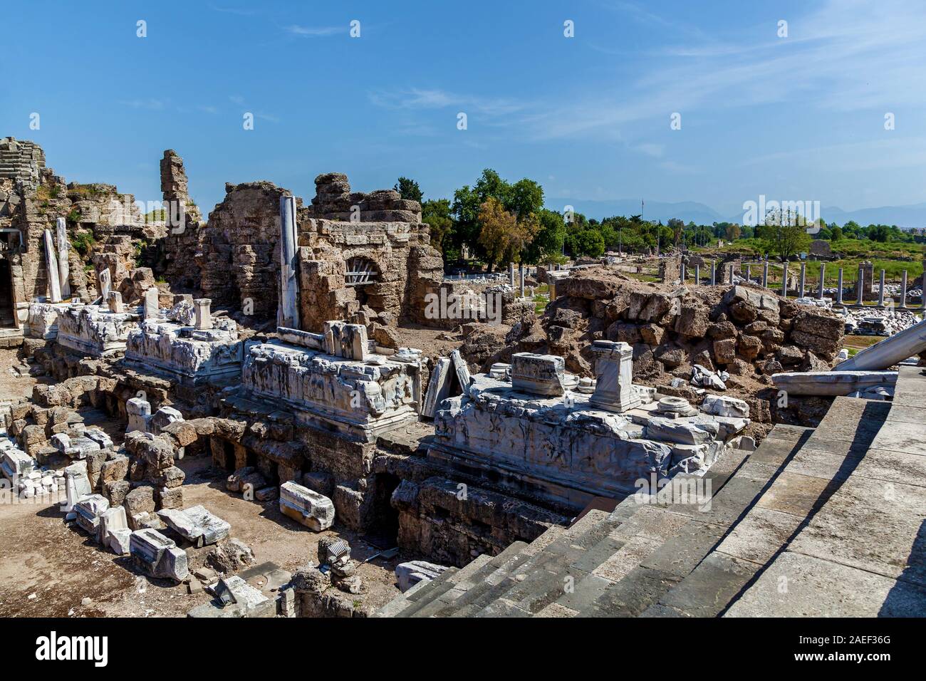 Old amphitheater from ancient times in the region of Antalya, Side ...