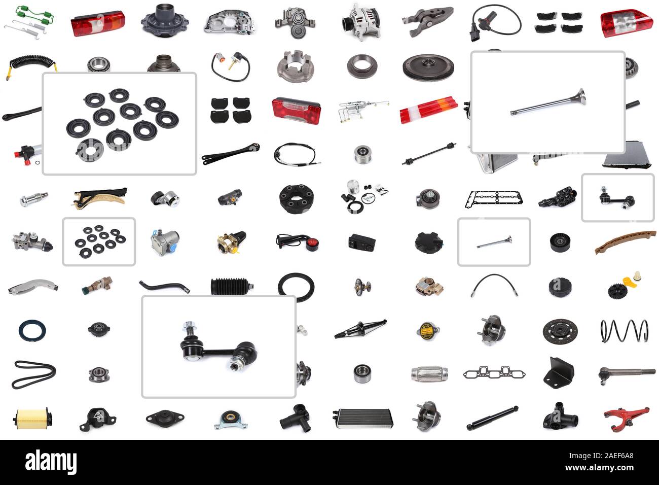 Collage of various auto parts for cars and trucks with an emphasis on ...