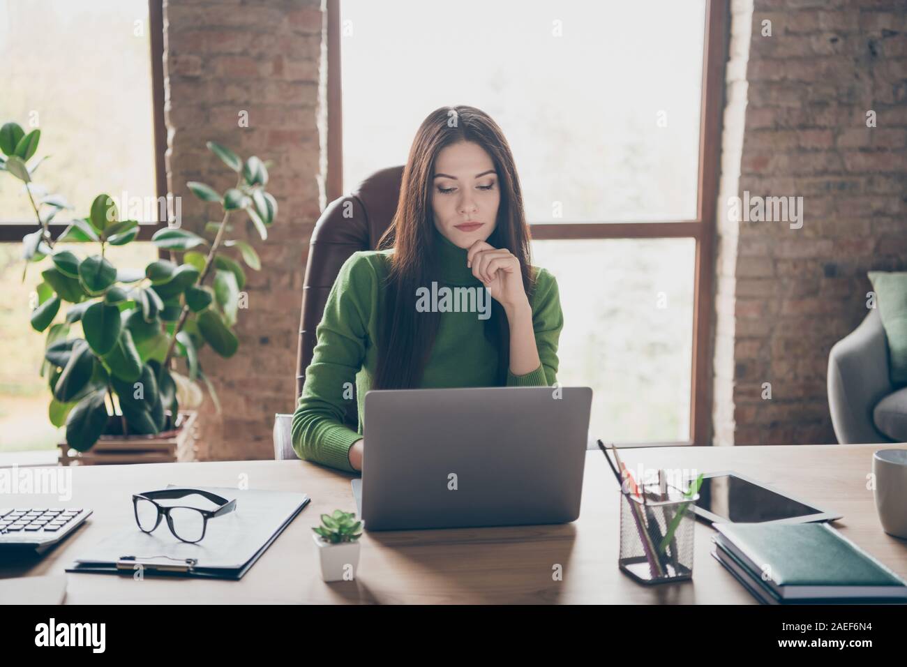 Portrait of her she nice attractive focused serious busy lady writing ... Portrait of her she nice attractive focused serious busy lady writing ...