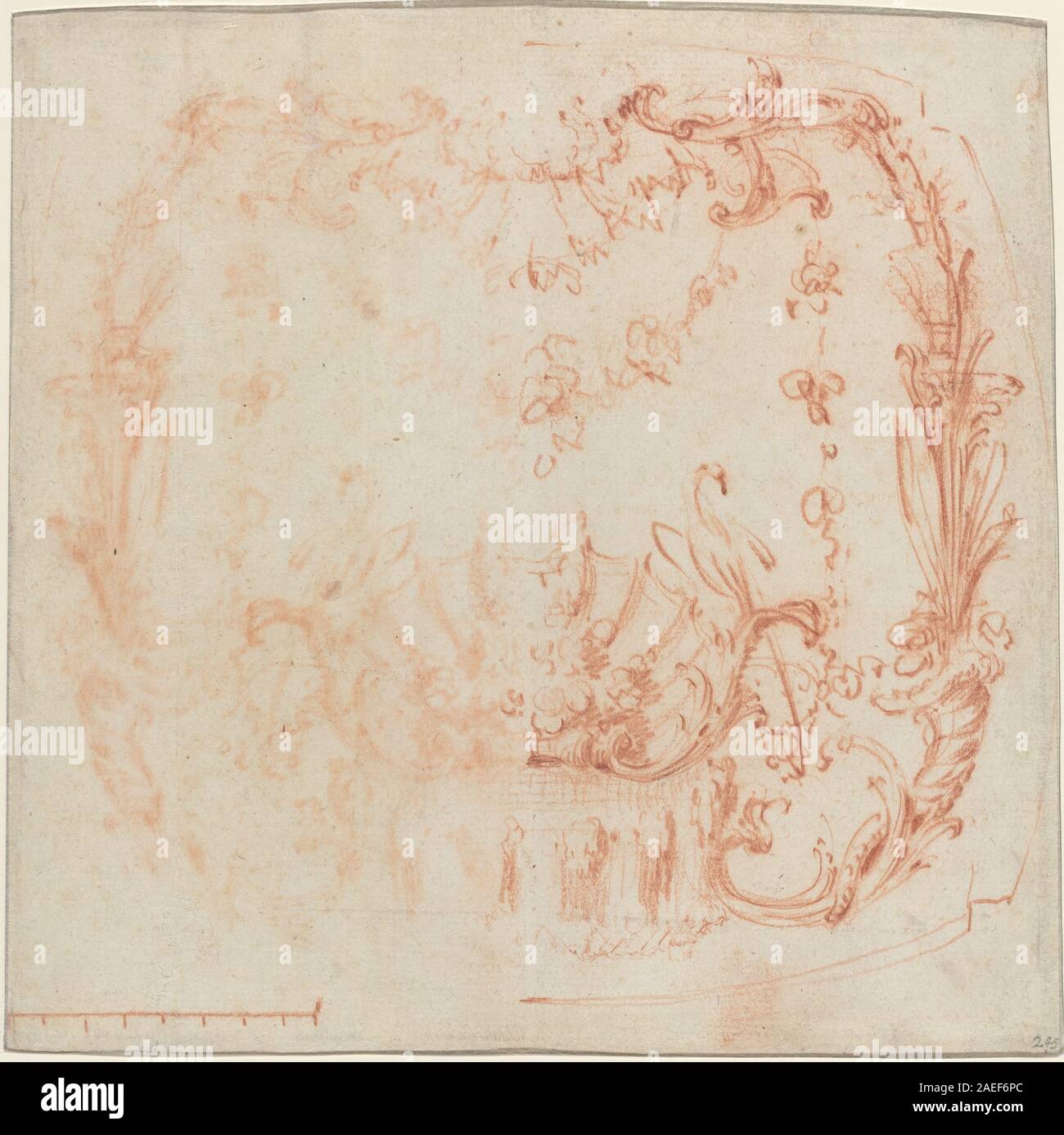 Depicts a Rococo wall design circa 1729 featuring a fountain, swans ...