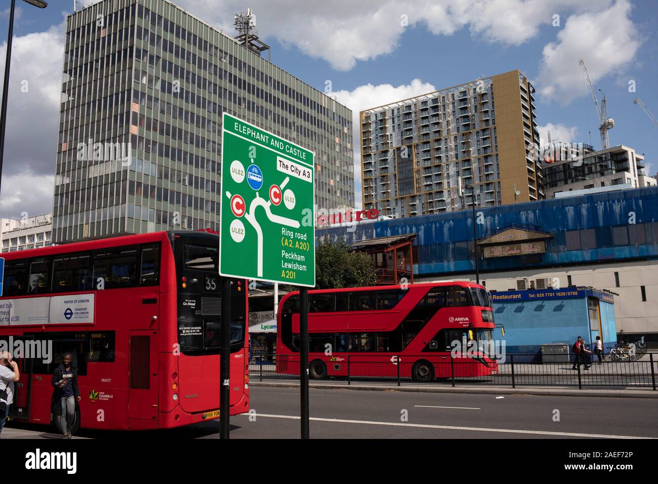 Public transport TFL buses at Elephant and Castle in London, UK. The ...