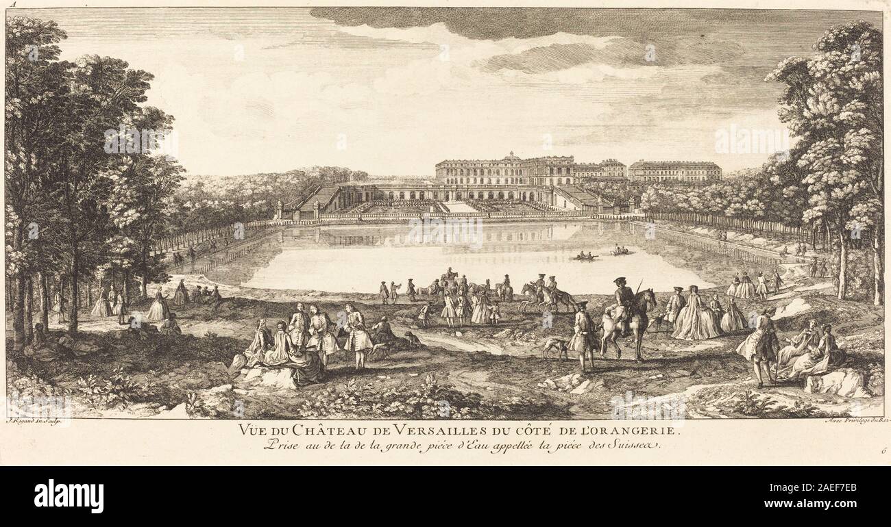 Depicts the Chateau de Versailles from the Orangerie side, showing ...