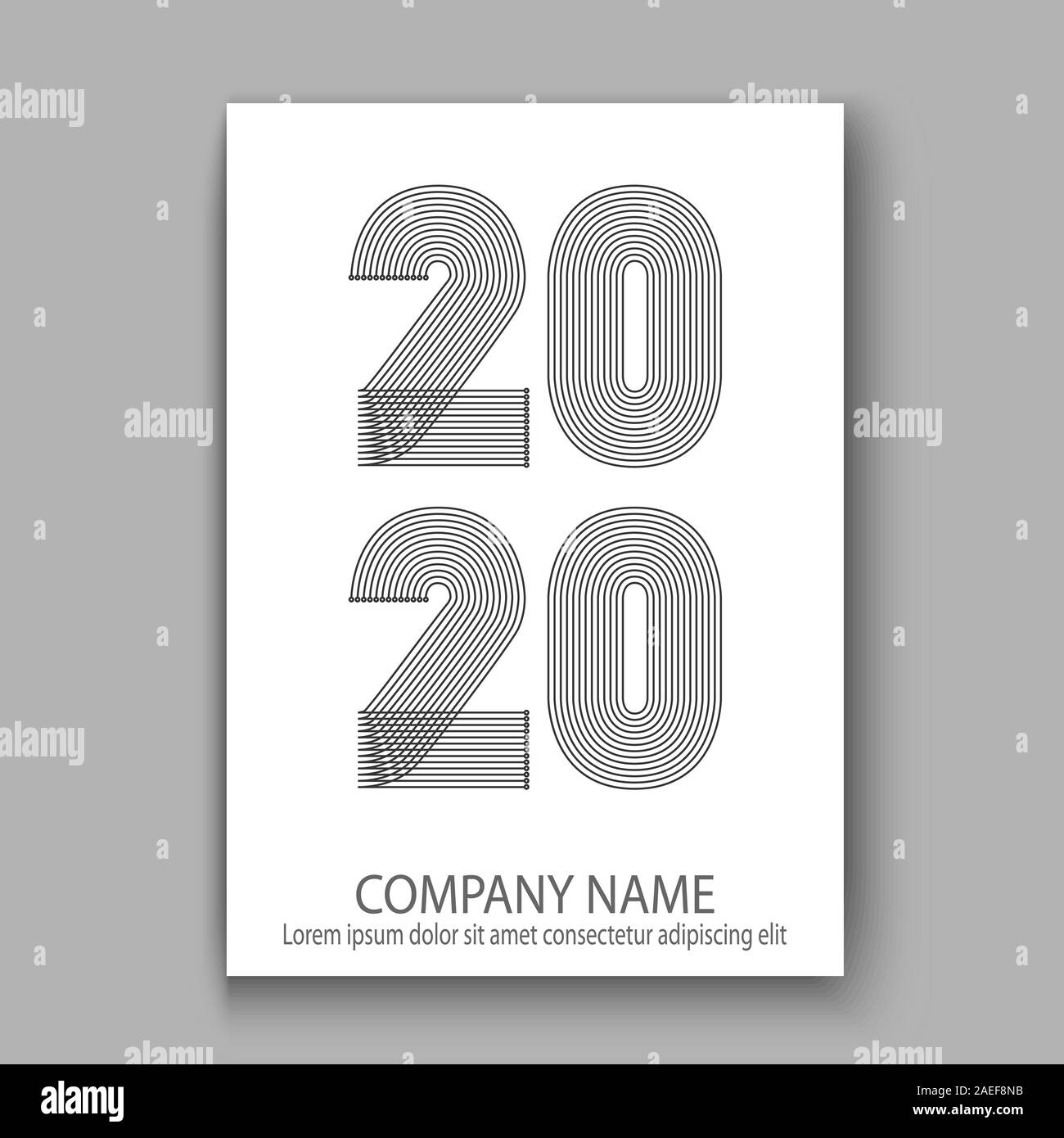 Cover Annual Report numbers 2020 in thin lines. Year 2020 text design ...