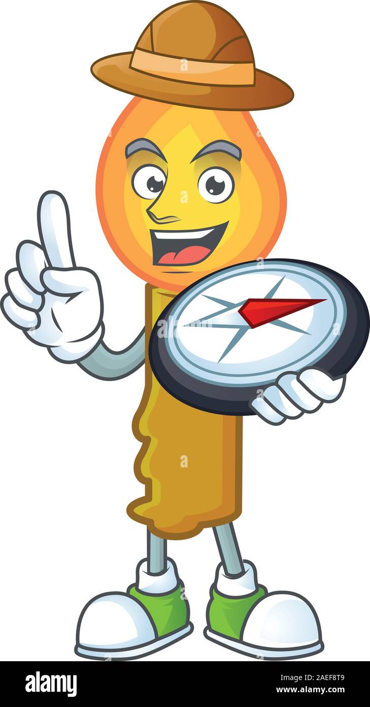 Explorer gold candle cartoon character holding a compass Stock Vector ...