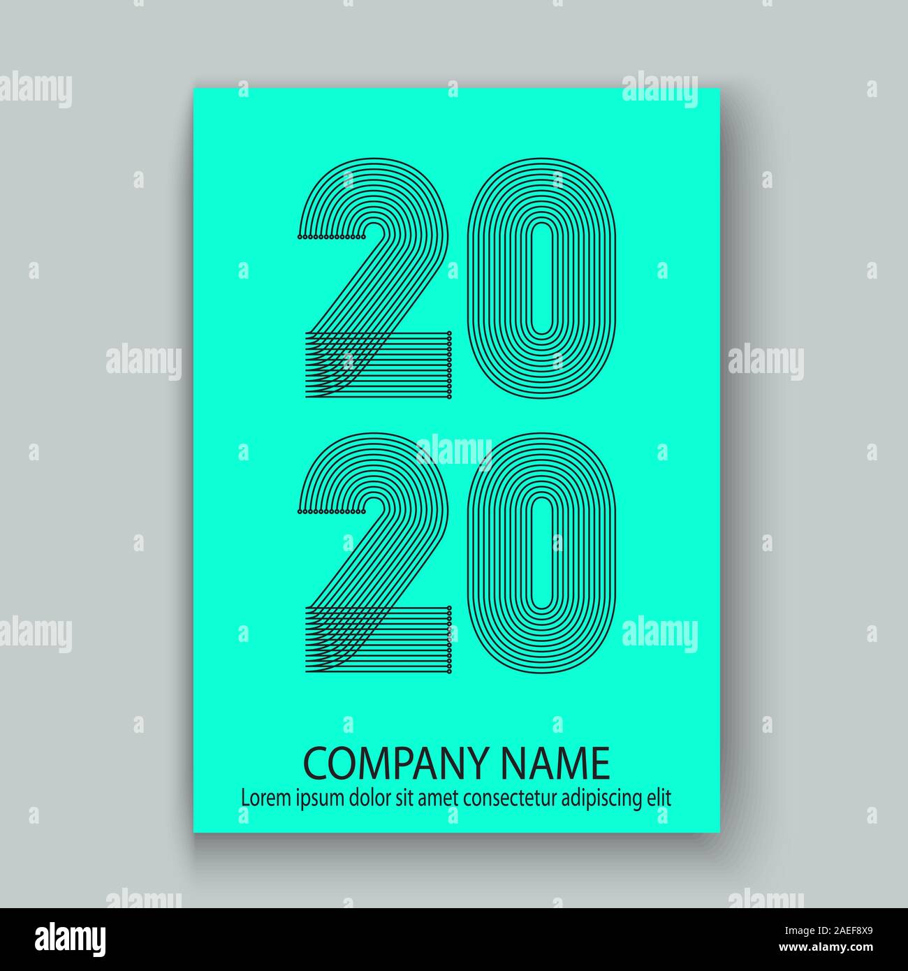 Cover Annual Report numbers 2020 in thin lines. Year 2020 text design ...