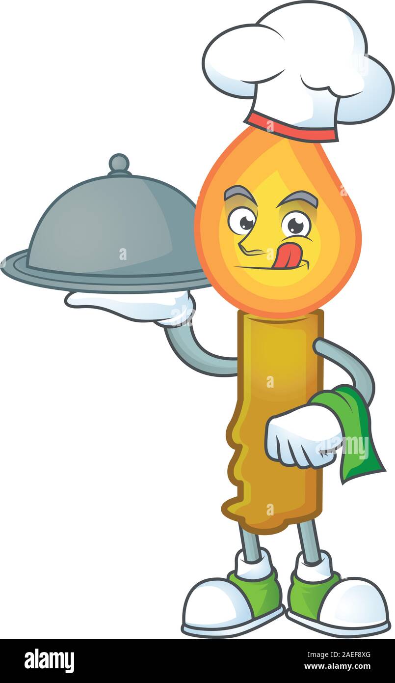 smiling gold candle as a Chef with food cartoon style design Stock ...
