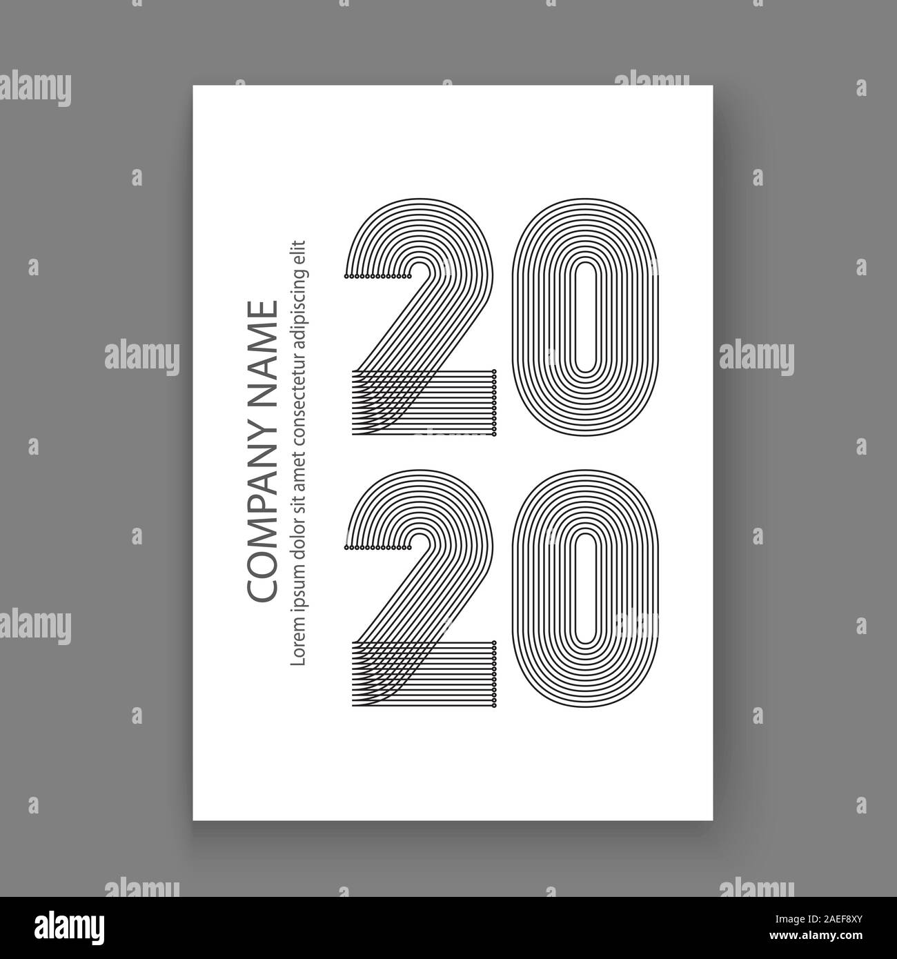 Cover Annual Report numbers 2020 in thin lines. Year 2020 text design ...
