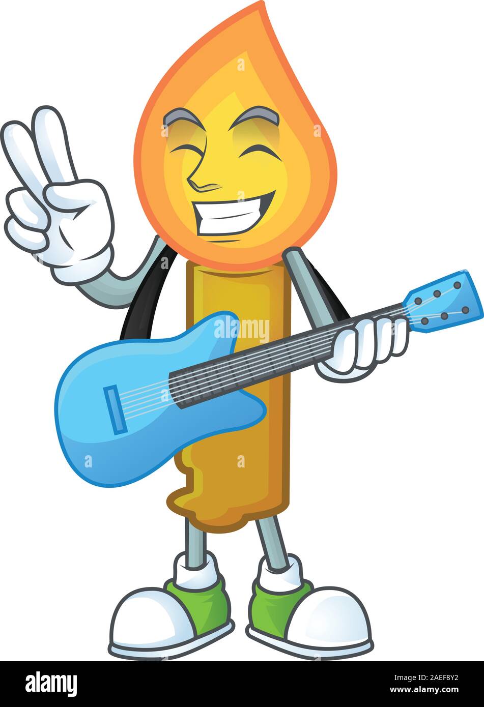 Super cool gold candle cartoon character performance with guitar Stock ...