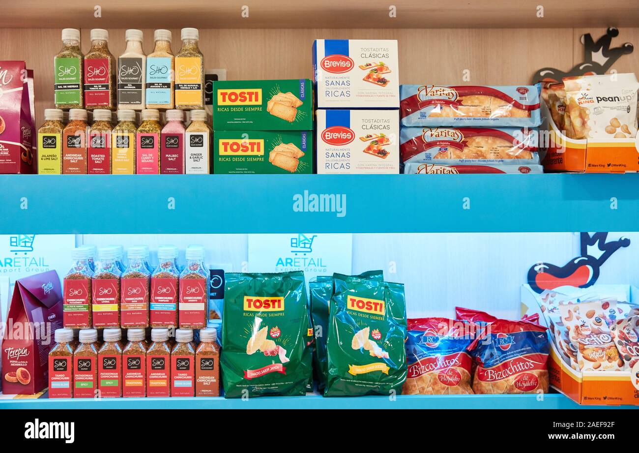 COLOGNE, OCTOBER 2019: Argentine food on the shelf at the ANUGA food ...