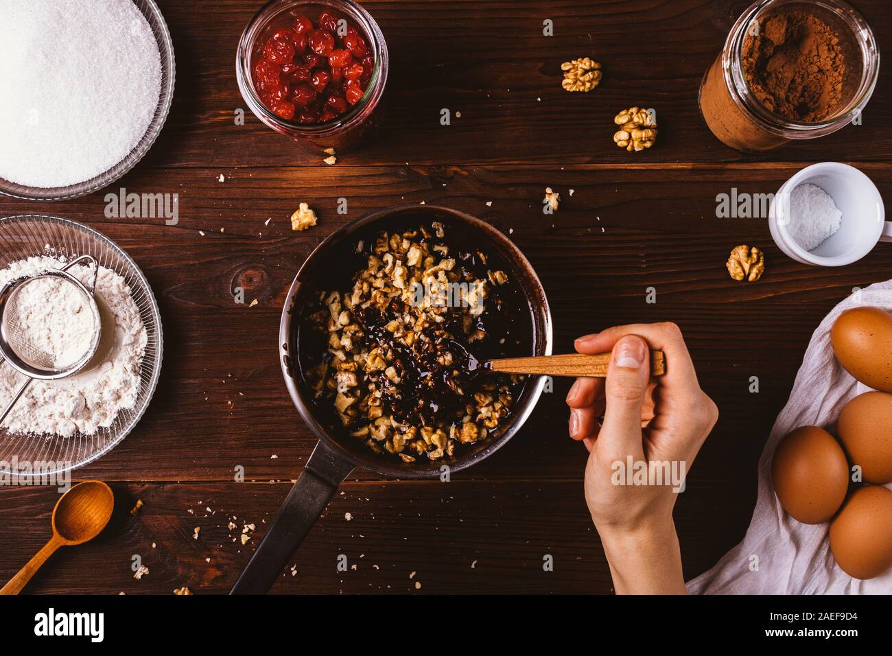Process making chocolate cherry cake hi-res stock photography and ...