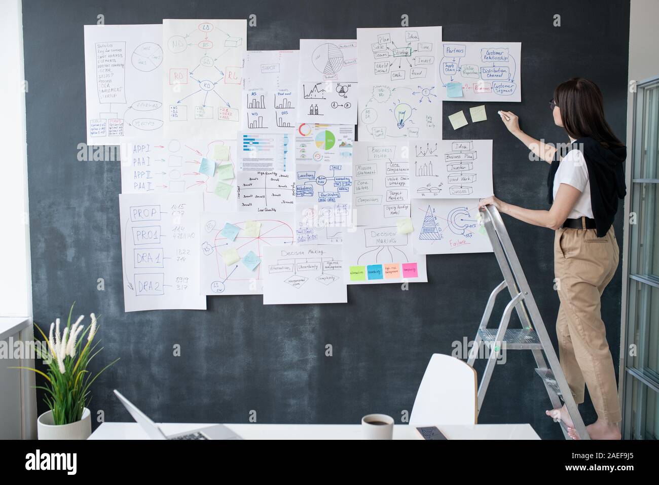 Woman standing on step ladder hi-res stock photography and images - Alamy