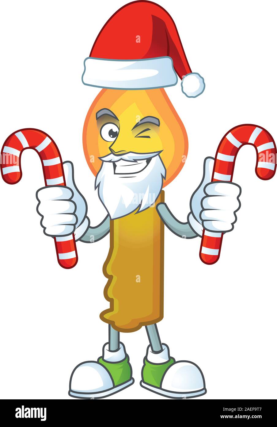 Gold candle Cartoon character in Santa with candy Stock Vector Image ...