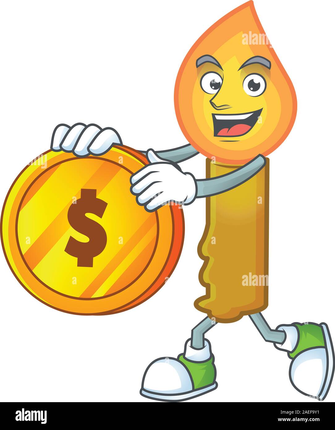 happy gold candle cartoon character with gold coin Stock Vector Image ...
