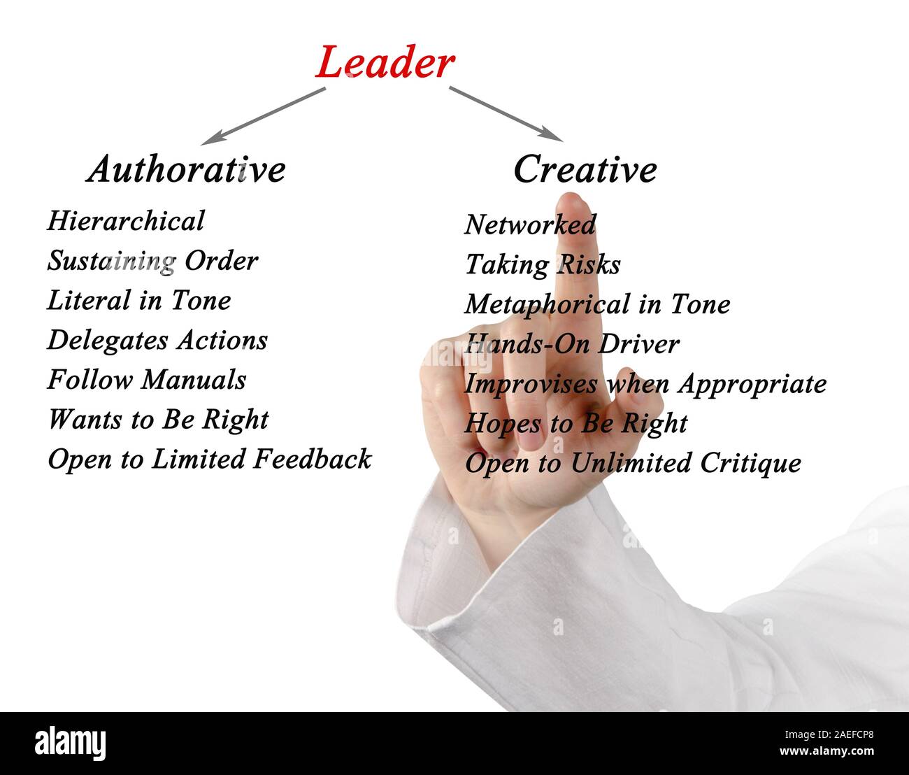 Comparison of authorative and creative leaders Stock Photo - Alamy