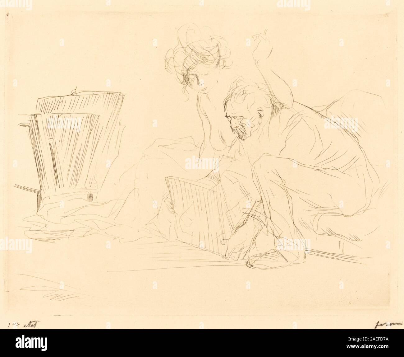 Print by Jean-Louis Forain from 1909 titled 'The Model's Rest (second ...
