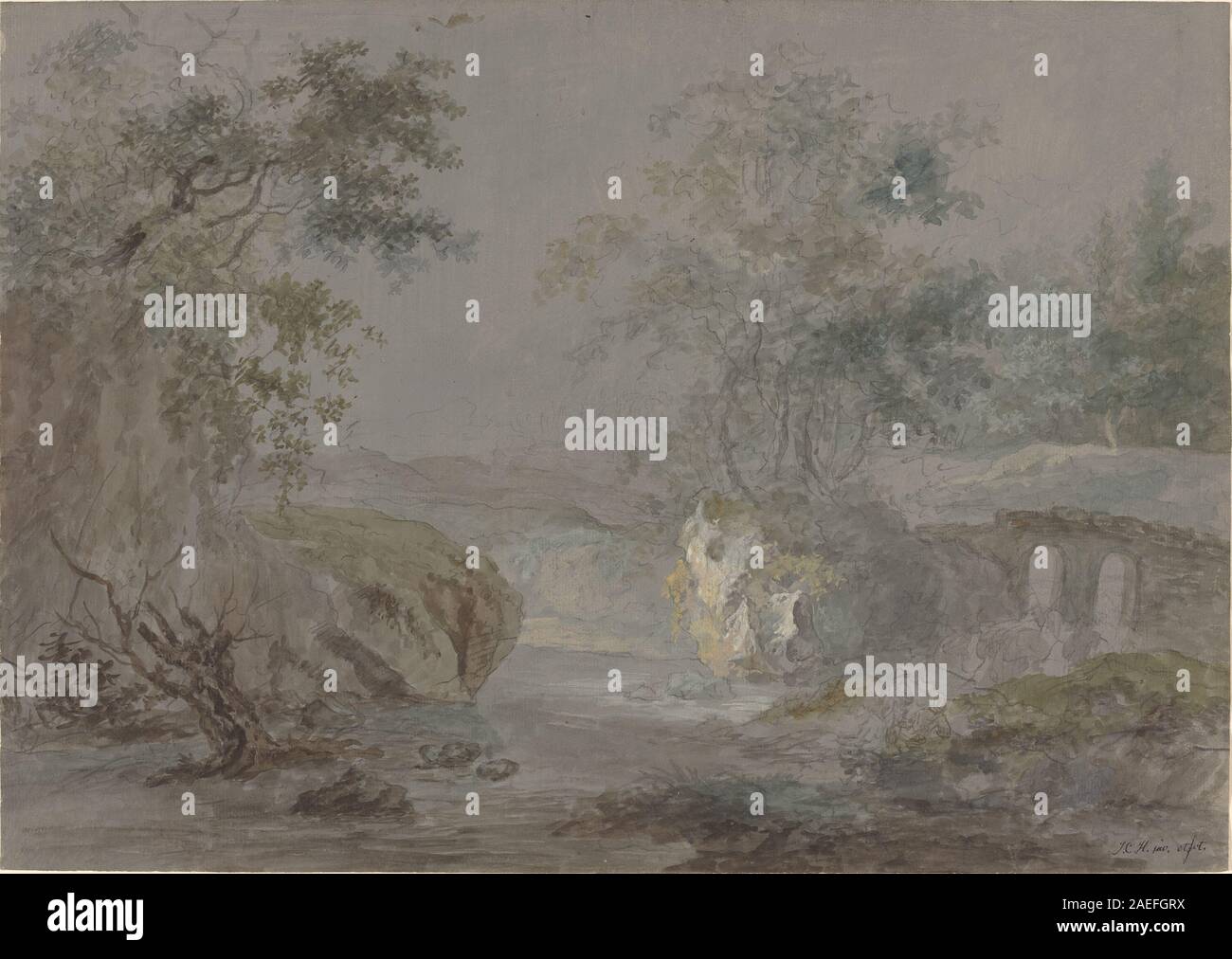 Johann Caspar Huber's 1796 painting depicts wooded cliffs along a ...
