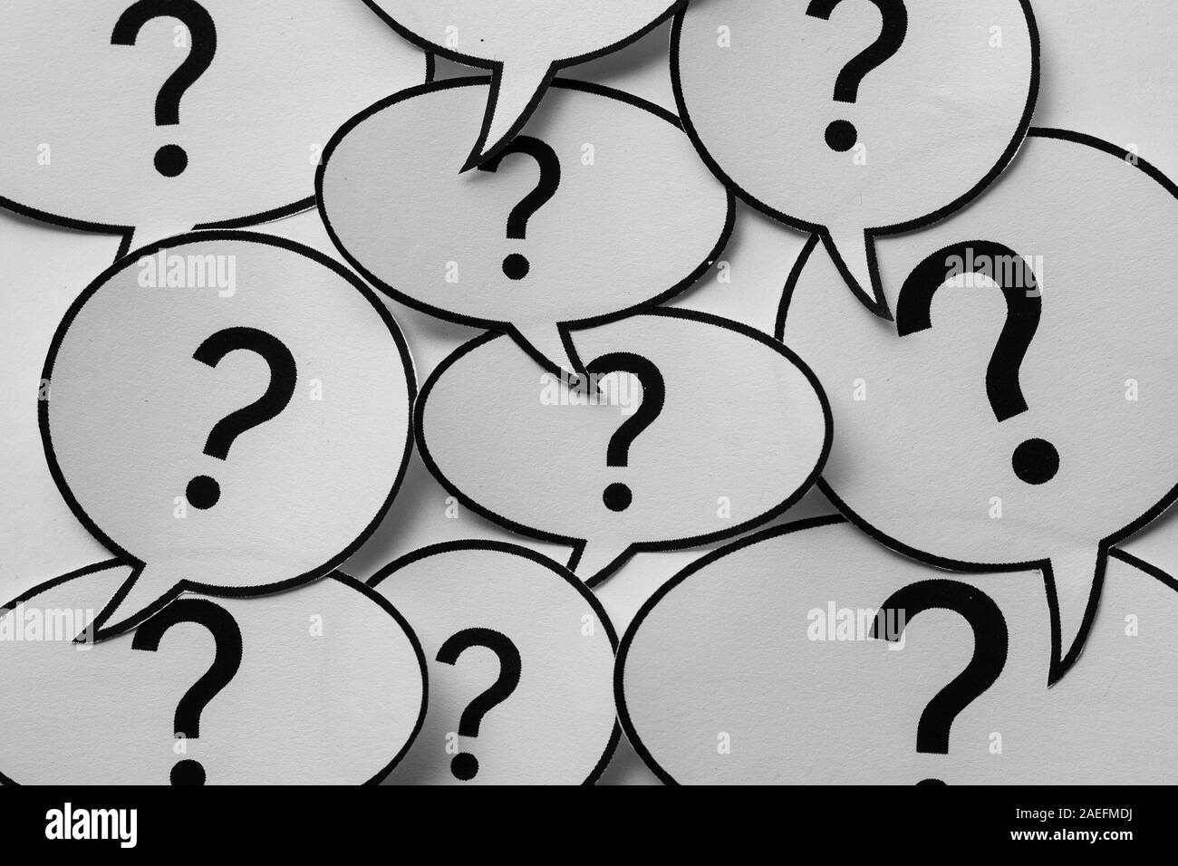 Full frame background of speech bubbles with question marks Stock Photo ...